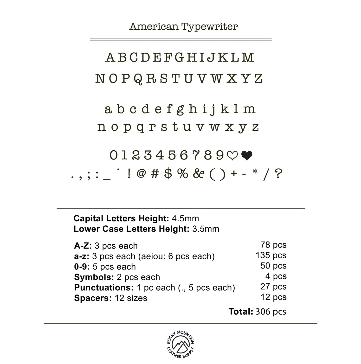 Brass Alphabet & Number Stamp Font Set (306 Pcs)